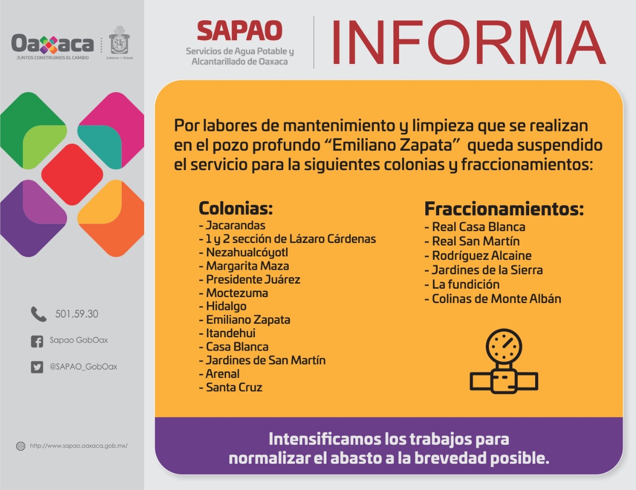 Trabaja SAPAO en programa de rehabilitación de pozos profundos